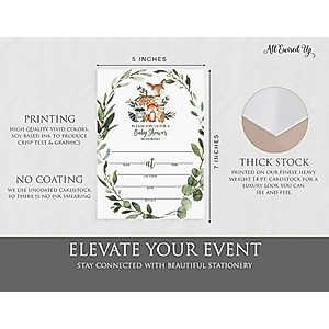 25 Wreath Woodlands Greenery Baby Shower Invitations (Large Size 5X7 inches), Diaper Raffle Tickets, Baby Shower Book Request Cards with Envelopes Woodland Creature Invites Neutral Baby Showers Fox