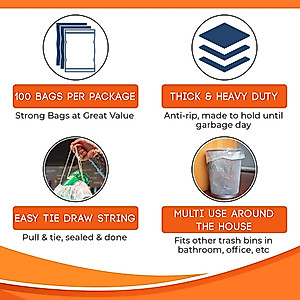 Neutrino Trash Bags (100 Count) 8-9 Gallon Liner - Heavy Duty Drawstring Plastic Garbage Bags - Compatible with simplehuman Code H Trash Cans