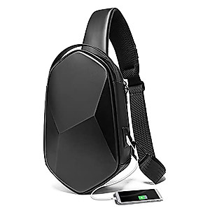 BANGE Sling Bag Waterproof Safe Protect Shell Crossbady Bag Backpack, Biking Hiking Travel Shoulder Bag (Black with USB)