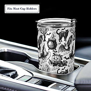 Yasala Halloween Tumbler Spooky Jack O Lantern Cat Bat Insulated Coffee Cup Back to School Beverage Container Office Travel Mug with Straw and Lid 20oz Holiday Gift Day of The Dead Present