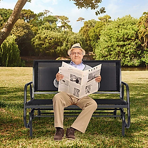 Outdoor Patio Swing Glider Bench-Loveseat Mesh Seating and Smooth Glide Rocker 2 Person Chair with Weather Resistant Steel Frame for Porch Garden Outside