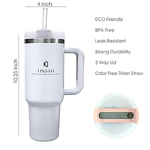 inani 40oz Tumbler With Handle And Straw, Insulated Travel Cup, Leak-Resistant, Spill-Proof Lid, Dishwasher Safe, BPA-Free, Double-Wall Insulated Premium Mug For Hot Or Iced Beverage, Frost White