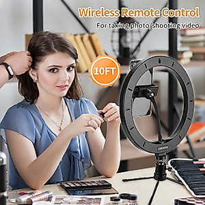 Desk Ring Light with Stand, 10'' Dimmable Selfie Ring Light with Mini Tripod Stand and Phone Holder, Make Up LED Ring Light with Bluetooth Shutter for Zoom Meetings/Vlog/Tiktok/YouTube