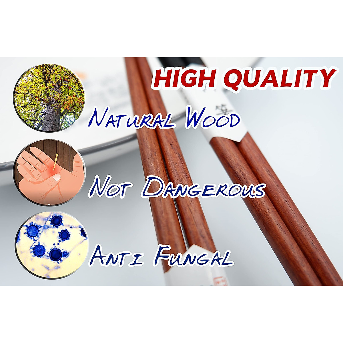 Chopsticks 2 Pairs Reusable Japanese Wooden Chopsticks for Sushi, Noodles as Ramen, Udon, Soba, Pho Dishwasher Safe 9 inches