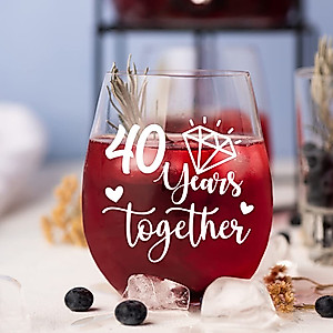 AGMDESIGN Happy 40th Anniversary Wine Glass, 40 Years Together, Wedding Engagement Gifts for Women Men, 40 Year Anniversary Party Decor, His And Hers Gifts Ideas for Anniversary