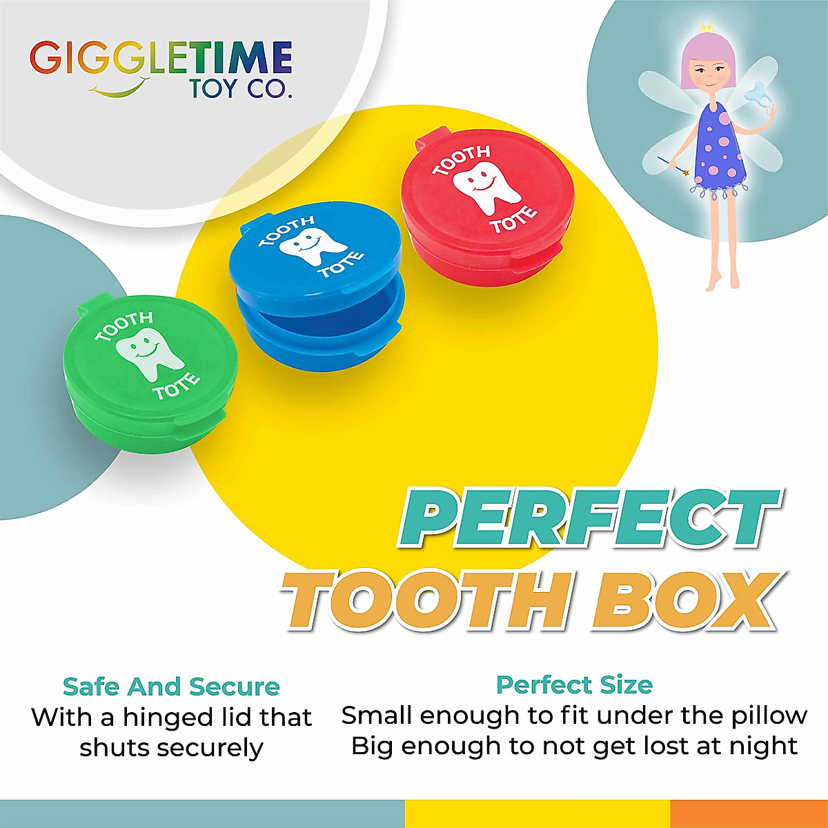 Giggle Time Round Tooth Holder for Baby Teeth 1.5 inches, Tooth Containers for Kids at School, Tooth Keeper, Vibrant Colors, Tooth Fairy Kit - Dental Bags, Piñata Stuffers, School Prizes - (36) Pcs