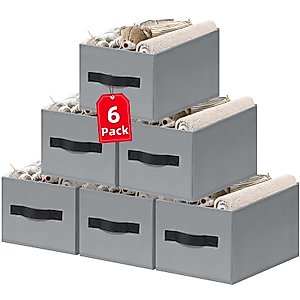 Criusia Large Storage Baskets for Organizing - 6 Pack Fabric Storage Bins for Clothes, Home Closet Organizers and Storage Baskets for Shelves, Blanket Storage Cubes Containers with Handles 14x10in