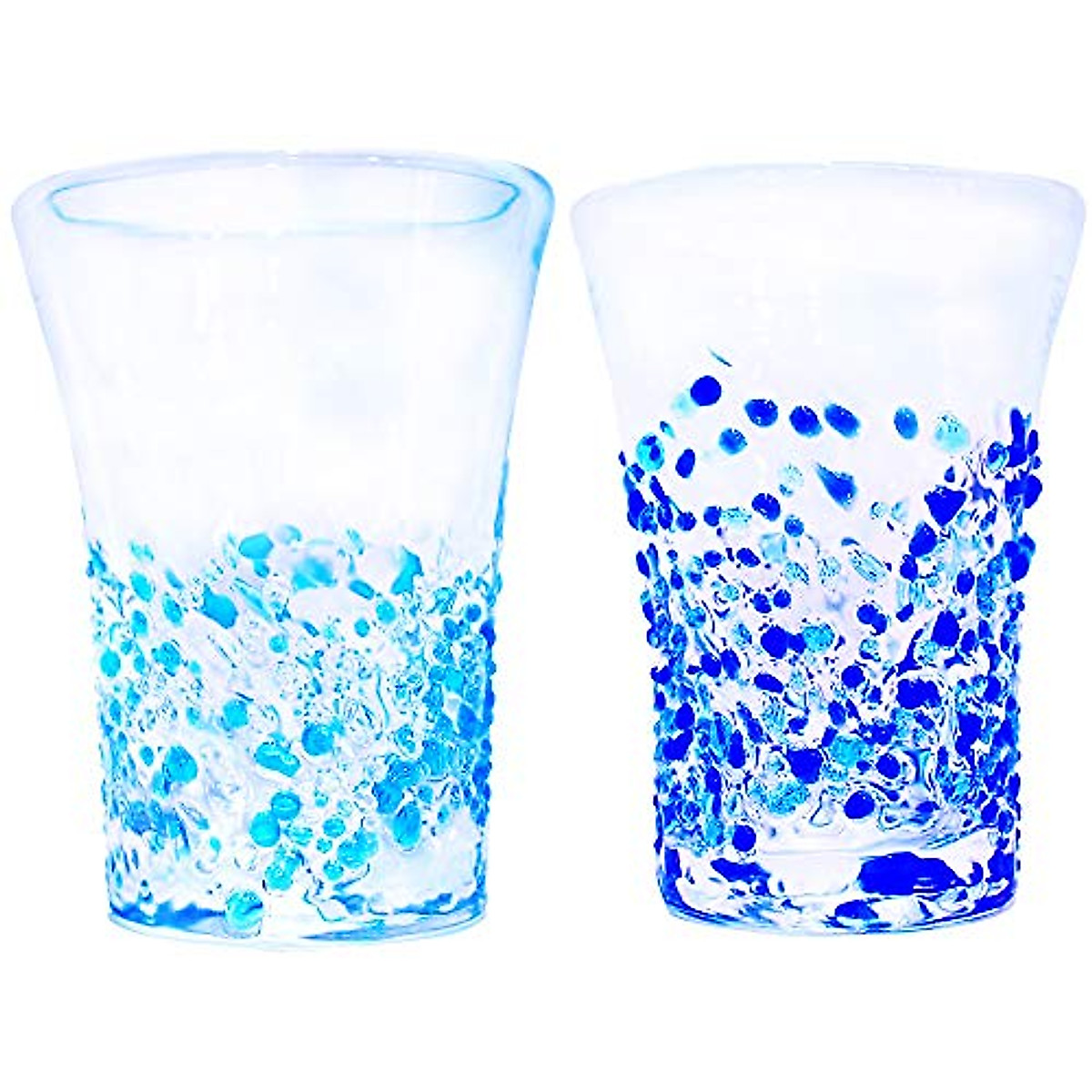 てぃだ工房 Tida Kobo Beer Glasses (Water/Clear, Blue/Water) φ2.8 inches (7 cm), Crushed, Pack of 2
