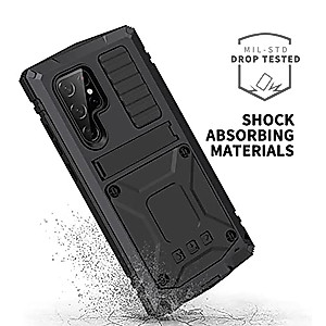 Simicoo Samsung S22 Ultra Metal Case with Screen Protector Camera Protector Military Rugged Heavy Duty Shockproof Case with Stand Full Cover Tough case for Samsung S22 Ultra (S22 Ultra, Black)