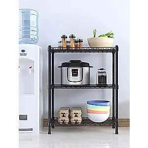 ANNECOSK 3-Tier Storage Shelves Adjustable, Metal Shelves for Storage Shelving Unit Wire Shelving Display Shelf for Kitchen Pantry 23" D x 13" W x 31.5" H-Black