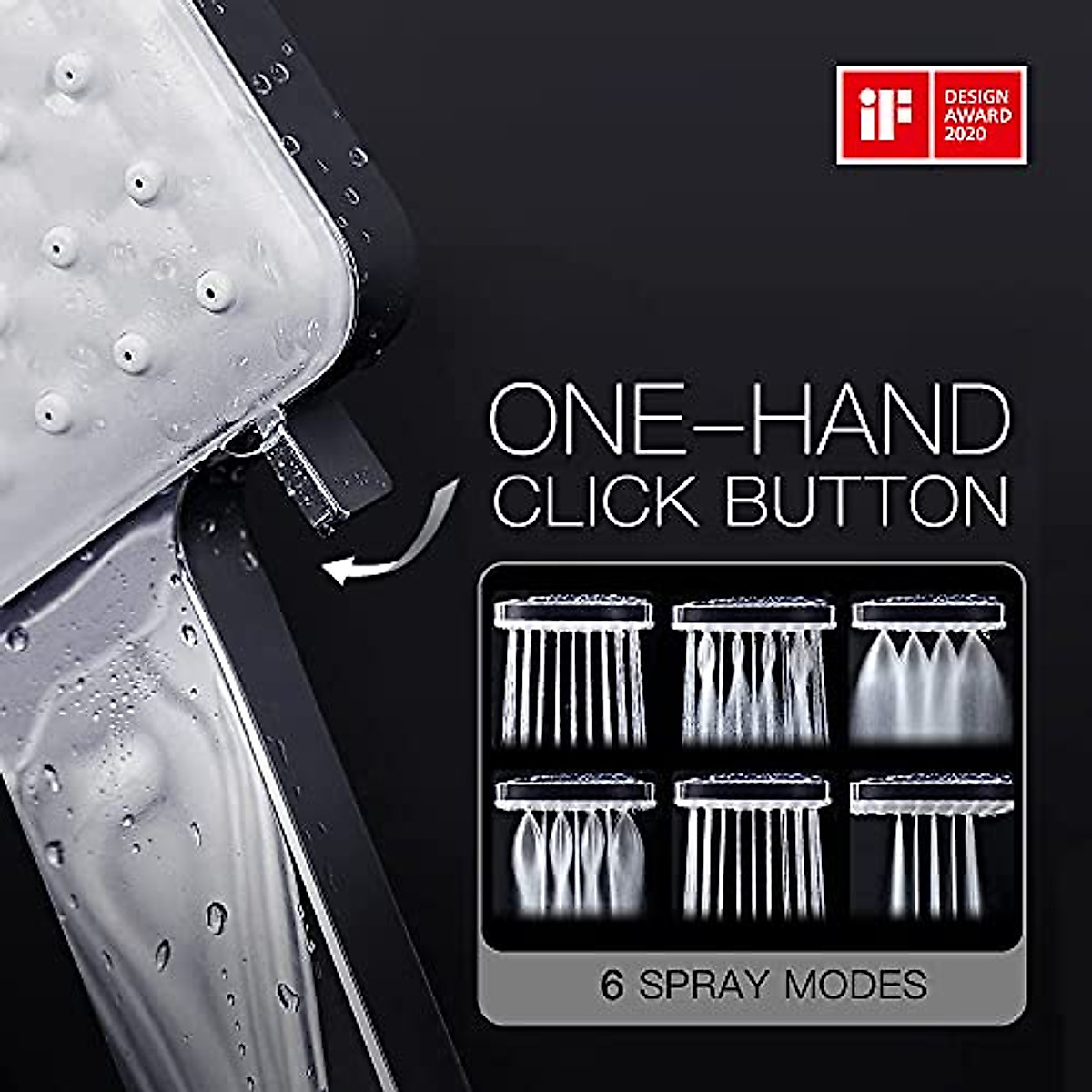 High Pressure Shower Head with Handheld - Modern Square Handheld Shower Heads - 6 Settings Detachable shower head with hose, Change Settings Much Easier Than the Twist Ones, Shower Accessories, Chrome