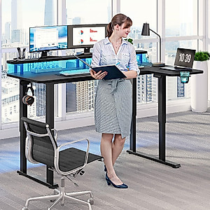 YITAHOME L Shaped Standing Desk Adjustable Height with Power Outlets & LED Lights, 63 x 43 Electric Standing Desk with Monitor Stand, Dual Motor 4 Legs Sit Stand Up Desk, Black