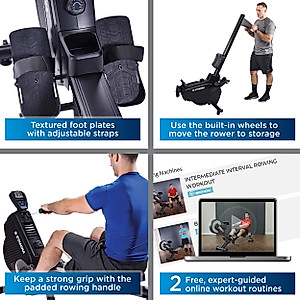 Stamina Dual Air and Magnetic Resistance Rowing Machine w/Fitness Coaching App - 8 Levels Magnetic & Air Resistance, LCD Monitor - Compact Rowing Machines for Home Use