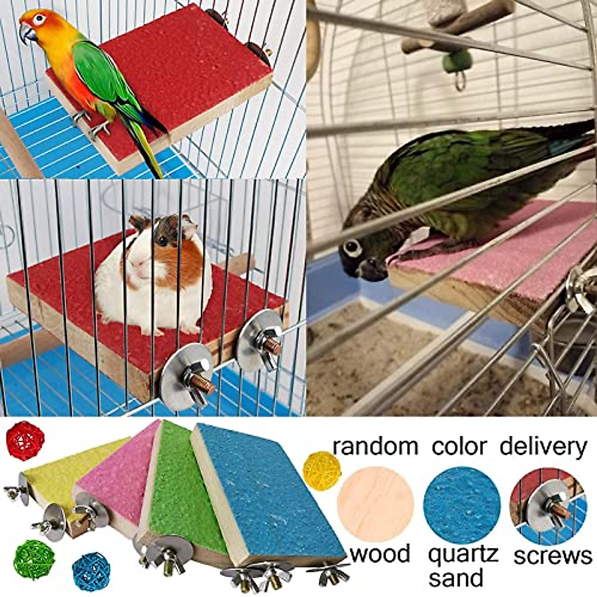 NEWCOMDIGI Colorful Bird Perch Stand, Birdcage Toys, Natural Wood Platform and Paw Grinding Sticks for Parrot, Budgies, Parakeet, Cockatiels, Hamster, Conure, Lovebirds, Gerbil, Rat, Mouse(12 PCS Set)