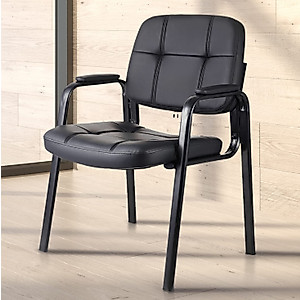 CLATINA Office Reception Guest Chair with Bonded Leather Padded Arm Rest Ergonomic Guest Chair for Waiting Room Conference Desk Black 2 Pack