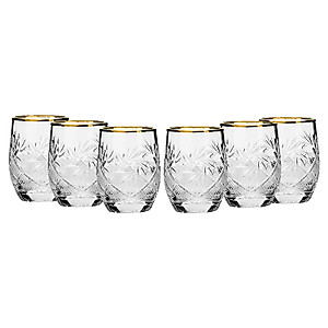 SET of 6 Russian Cut Crystal Shot Shooter Glasses 24K Gold Rimmed 1.7 Oz. Vodka Liquor Old-fashioned Glassware Hand Made