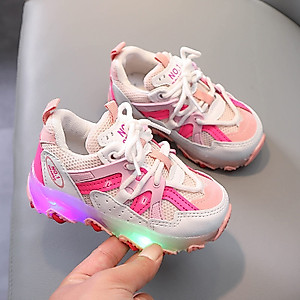 EnJoCho Toddler Girls Light Up Shoes Sneakers 1-7Years Baby Boys Letter Led Light Luminous Running Sport Boots Shoes (Pink-02#A, 18-24Months)