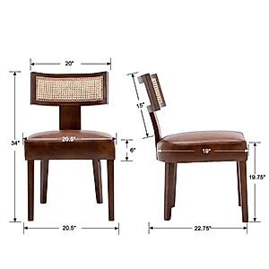 EALSON Mid Century Modern Dining Chairs Set of 2 Leather Upholstered Kitchen Chairs with Wood Legs and Curved Rattan Back Farmhouse Dining Room Chairs Rattan Accent Side Chairs, Brown