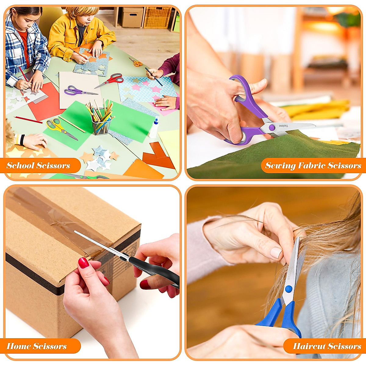 Scissors Bulk of 6-Pack, Taotree 8" Scissors All Purpose Comfort Grip Sharp Scissor for Office School Supplies, Classroom Student Teacher Craft Sewing Fabric Scissor, Paper Cutter, Scrapbook Supplies