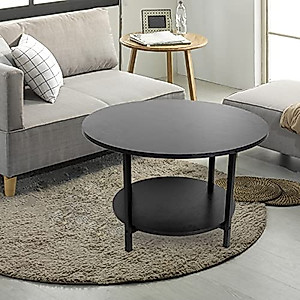 TOYSINTHEBOX Round Coffee Tables, Accent Table Sofa Table Tea Table with Storage 2-Tier for Living Room, Office Desk, Balcony, Wood Desktop and Metal Legs, Black 27.6 Inches