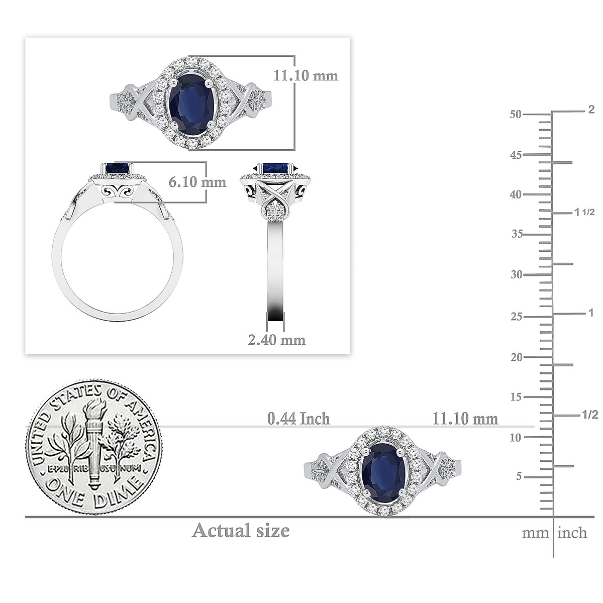 Dazzlingrock Collection 7x5mm Oval Blue Sapphire & Round White Diamond Split Shank Halo Engagement Ring for Women (0.25 ctw, Color I-J, Clarity I2-I3) in 10K White Gold, Size 7.5