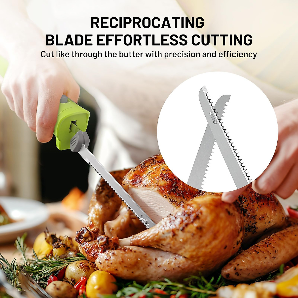 Eyoyofishcam Cordless Electric Knife, Rechargeable Battery Powered Knife w/ 2 Reciprocating Serrated Stainless Steel Blades, for Carving Meat Turkey Fish Fillet Bread Slicing Cutting