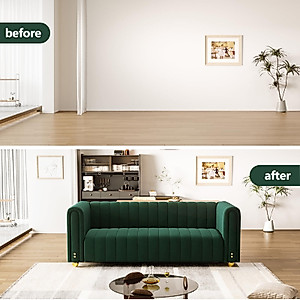 81.3'' Green Velvet Modern Mid Century Deep Seat Sofa, Oversized 3-Seater Loveseat Comfy Couch for Living Room and Apartment Furniture