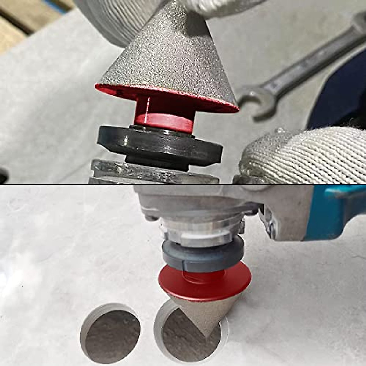 Brazed Diamond Chamfer Grinding Bit, 1-7/8In Diamond Beveling Chamfer Bits Diamond Countersink Grinding for Trimming Enlarging Reaming Granite Marble Tiles Slate Hole with 5/8”-11 Threads Rod