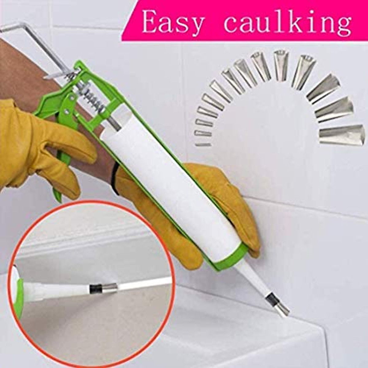 Caulking Nozzle Applicator,14 PCS Caulking Nozzle Stainless Steel Sealant Kit Perfect Caulking Finishing Nozzle Applicator Reusable Filling Operation Tool for Kitchen and Bathroom