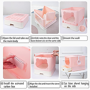 Meikuler Cat Litter Box Large Litter Pan for Cats Foldable Litter Boxes Comes with Cat Litter Scoop (UPG-Pink)