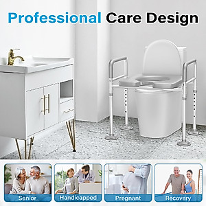 Raised Toilet Seat with Handles, 350lbs 7 Adjustable Height Elevated Toilet Seat Riser with Cozy Padded, Toilet Safety Frame Toilet Helper for Seniors, Handicap, Pregnant, Fit Any Toilet