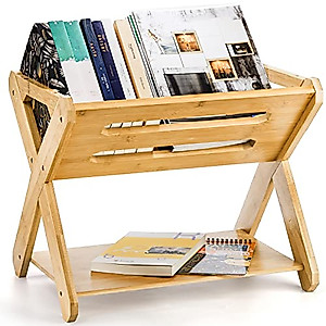 Okllen Kids' Book Caddy with Shelf, Bamboo Bookcase Book Storage Organizer, Book Rack Book Shelf Organizer for Toddlers, Bedroom, Playroom, Nursery, Sturdy, Including Installation Instruction