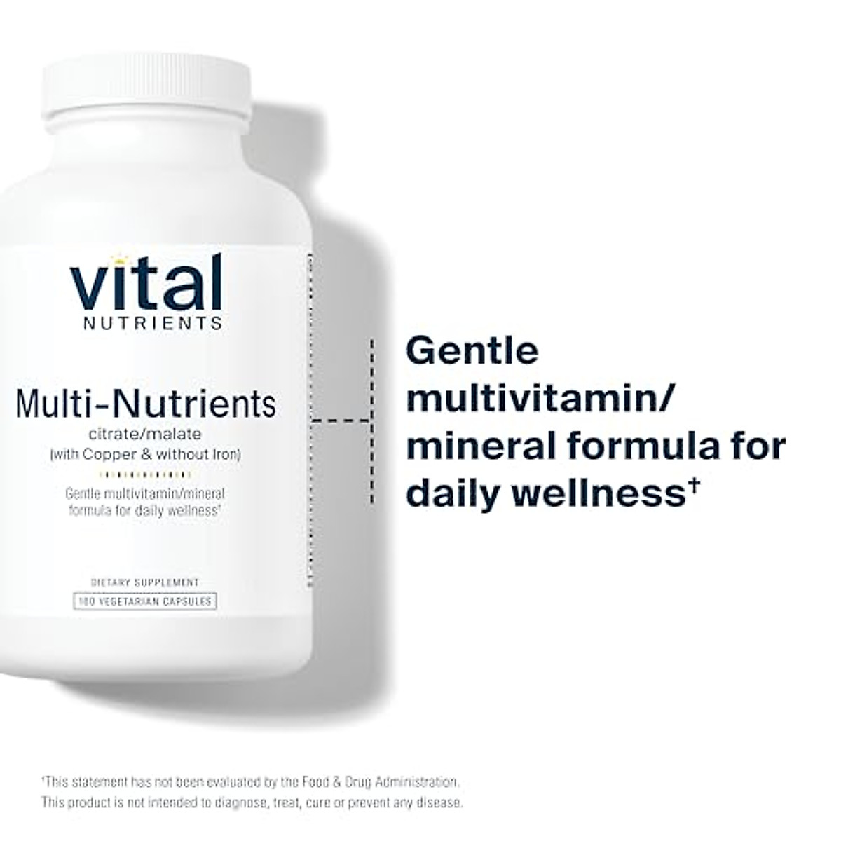 Vital Nutrients - Multi-Nutrients 2 - Citrate/Malate Formula (with Copper and without Iron) - Multi-Vitamin/Mineral, Potent Antioxidants, Gentle Bioavailable Form - 180 Vegetarian Capsules per Bottle