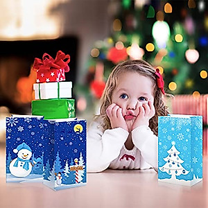24 Pieces Christmas Bags Snowflakes Snowman Treat Bags Wonderland Party Goodie Bags Party Craft Paper Bags