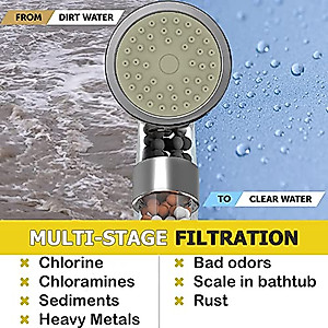 PureAction Vitamin C Shower Head with Hose & Replacement Filters - Hard Water Softener - Chlorine & Fluoride Filter - Water Purifying Filtered Showerhead with Beads - Helps Dry Skin & Hair Loss