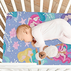 Baby Fitted Mini Crib Sheets Portable Playard Sheets Stretchy Cute Mermaid Starfish Girl Soft Modal