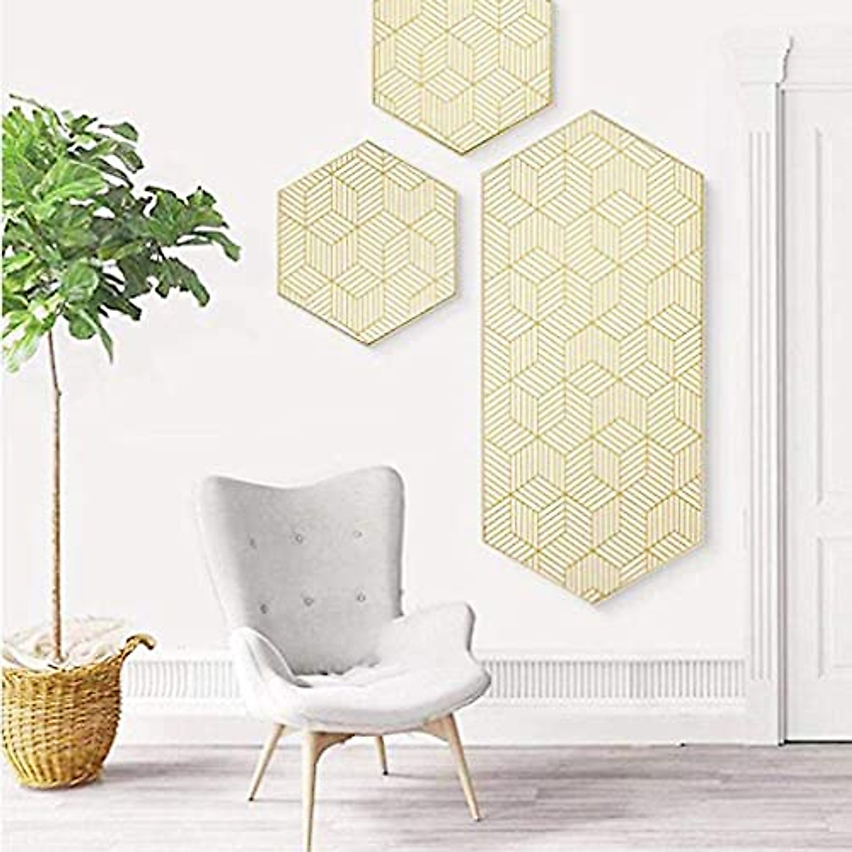 Gold and Beige Geometry Stripped Hexagon Adhesive Decorative Contact Paper Removable Shelf Drawer Liner Sticker Vinyl Film Wall Arts and Crafts Decor 17.7 inch by 9.8 Feet(Gold)