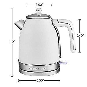Ovente Electric Stainless Steel Hot Water Kettle 1.7 Liter Victoria Collection, 1500 Watt Power Tea Maker Boiler with Auto Shut-Off Boil Dry Protection Removable Filter and Water Gauge, White KS777W