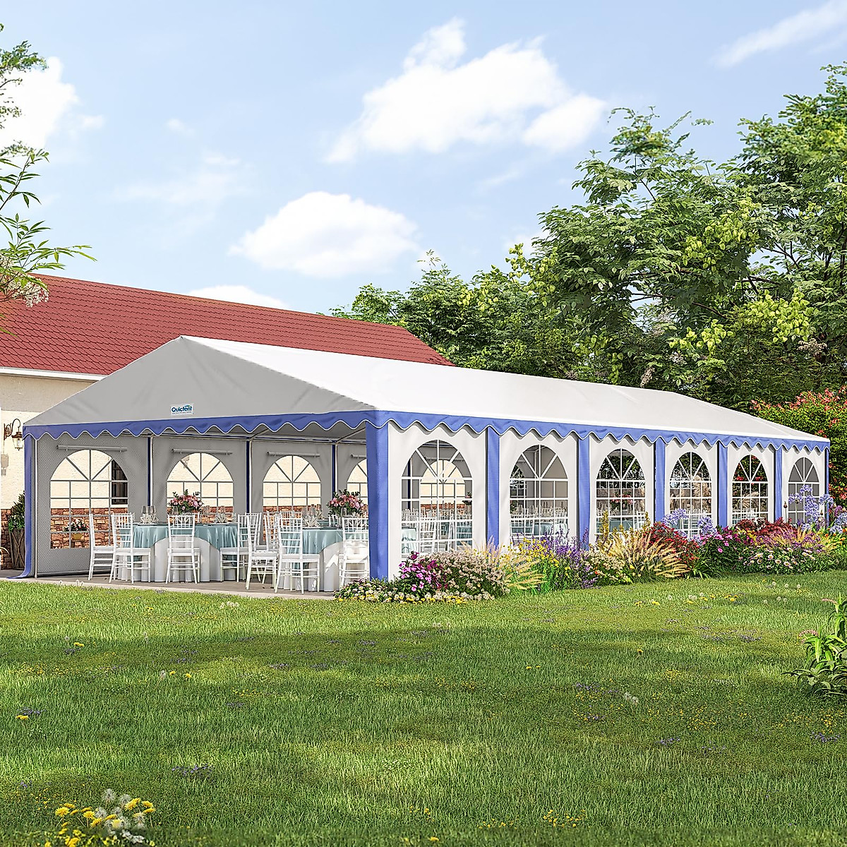 Quictent 20x40 Party Tent Heavy Duty PVC Large Commercial Vinly Canopy Wedding Big Event Shelter, Stripe Blue&White