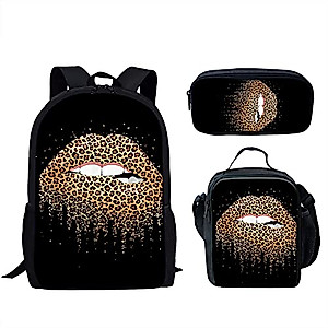 Belidome Leopard Lip Print Backpack Portable Lunch Box Pencil Bag for Kids Girls