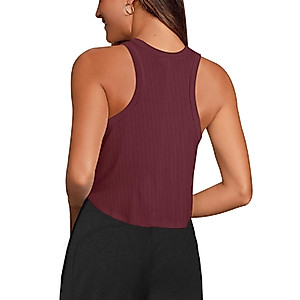 Womens Cute Sleeveless Workout Tops High Neck Muscle Tank Summer Casual Racer Back Cropped Athletic Yoga Tank Tops Exercise Running Shirts Going Out Tops Activewear(Burgundy Small)