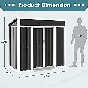 SUNCROWN 4x6 Ft Outdoor Storage Shed Galvanized Steel Garden Shed Tool House with Sliding Door - Grey