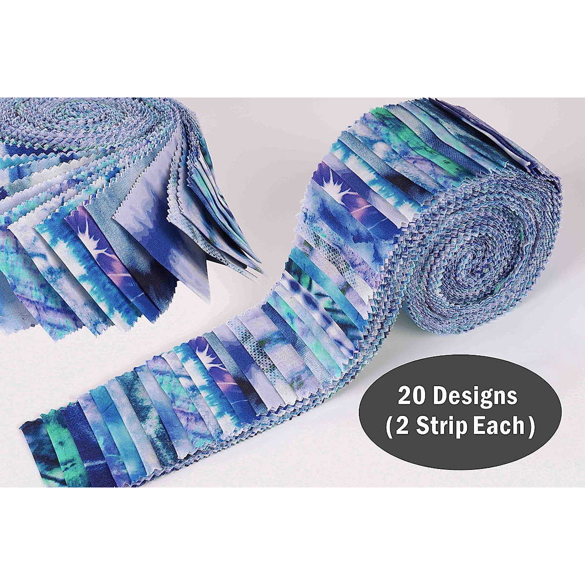 Soimoi 40Pcs Tie Dye Print Cotton Precut Fabrics for Quilting Craft Strips 2.5x42inches Jelly Roll - Blue