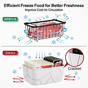 iSPECLE Freezer Organizer Bins - Fit 7 Cu.Ft Chest Freezer, Expand from 15.8" to 18.1" (L) Deep Freezer Organizer Bins, 2 Pack Small Hanging Freezer Baskets for Chest Freezer, Black