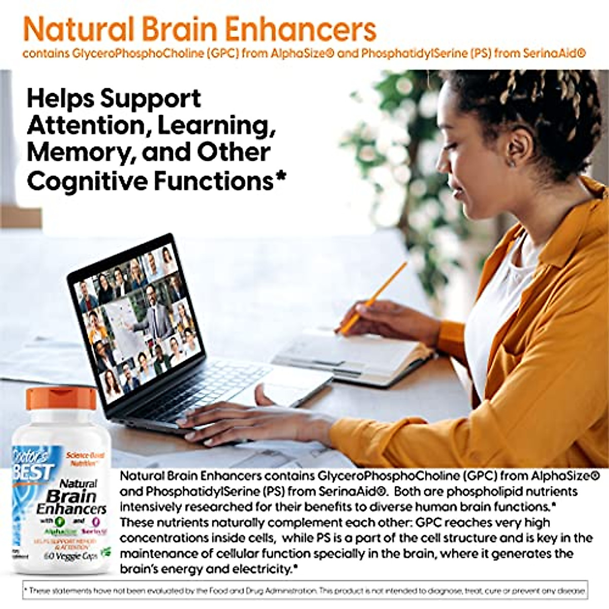 Doctor's Best Natural Brain Enhancers, Non-GMO, Vegan, Gluten Free, 60 Veggie Caps (DRB-00214)