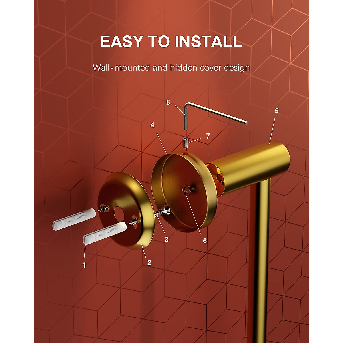 2 Pack Adjustable 16 to 27.6 Inch Single Gold Towel Bar, iMomwee SUS304 Stainless Steel Bath Towel Holder, Wall Mounted Towel Rail for Bathroom Kitchen Washroom, 1" Diameter Towel Rod with S Hooks