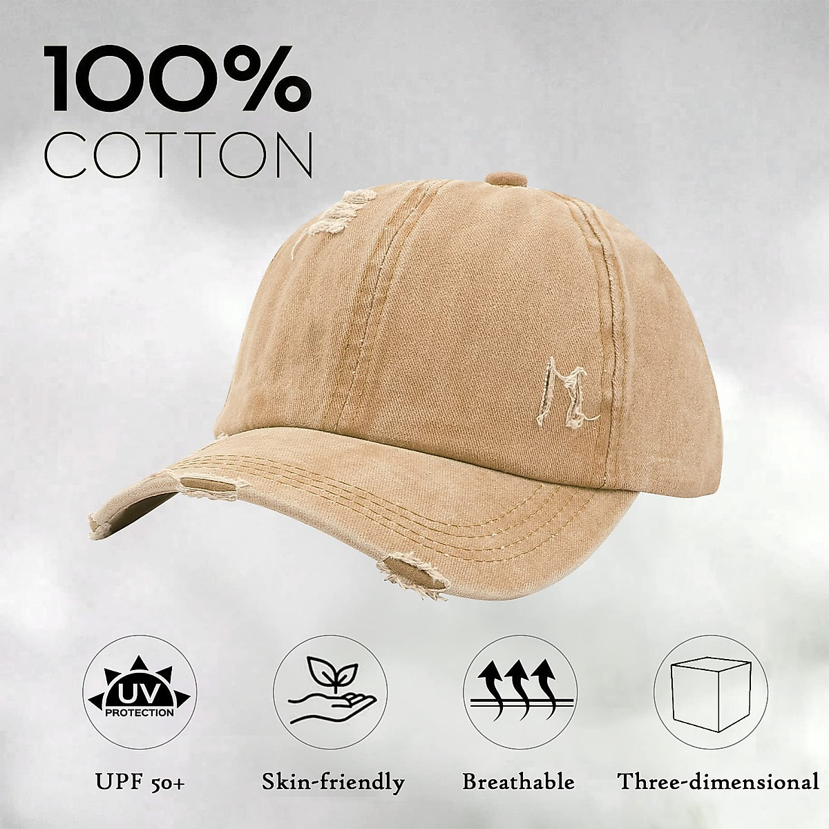 Criss Cross Ponytail Hat Women Washed Distressed Baseball Caps Adjustable High Messy Bun Ponycap