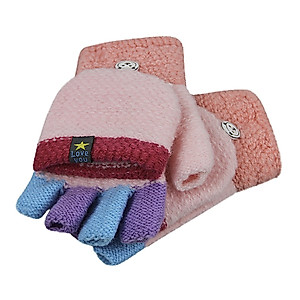 Convertible Flip Top Gloves,Winter Warm Knitted Fingerless Gloves with Mitten Cover for Toddler Kids Girls Boys 2-8 Yrs