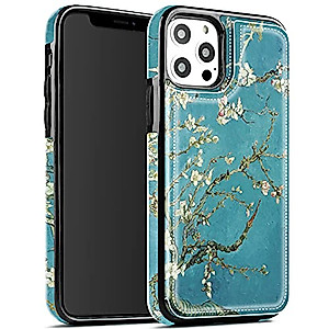 Hoofur iPhone 12 Case, Slim Fit Premium Leather iPhone 12 Pro Wallet Cases Card Slots Shockproof Folio Flip Protective Defender Shell for iPhone 12 Pro (6.1 inch) 2020 (Almond Blossom)