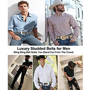 VXRXAL Men Fashion Rhinestone Belt Western Bling Studded Design Leather Diamond Belt for Jeans designer luxury hip hop cowboy belt